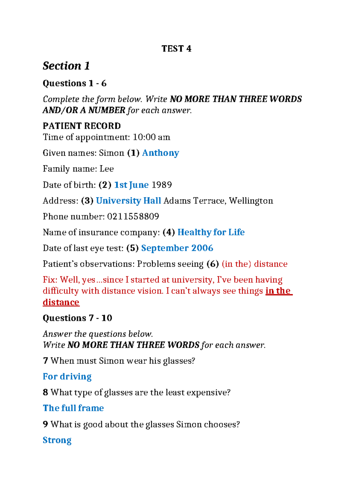 TEST 4 - Writing Section 1 to 4 Questions and Answers - Studocu