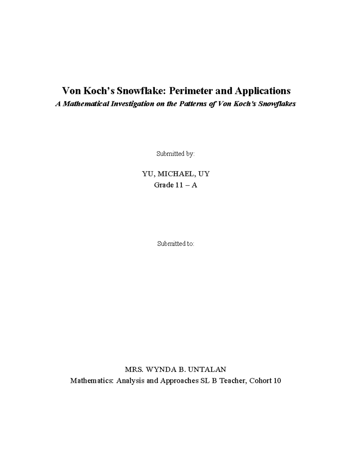 Math-IA Draft- Fractals and Snowflakes - Von Koch’s Snowflake ...