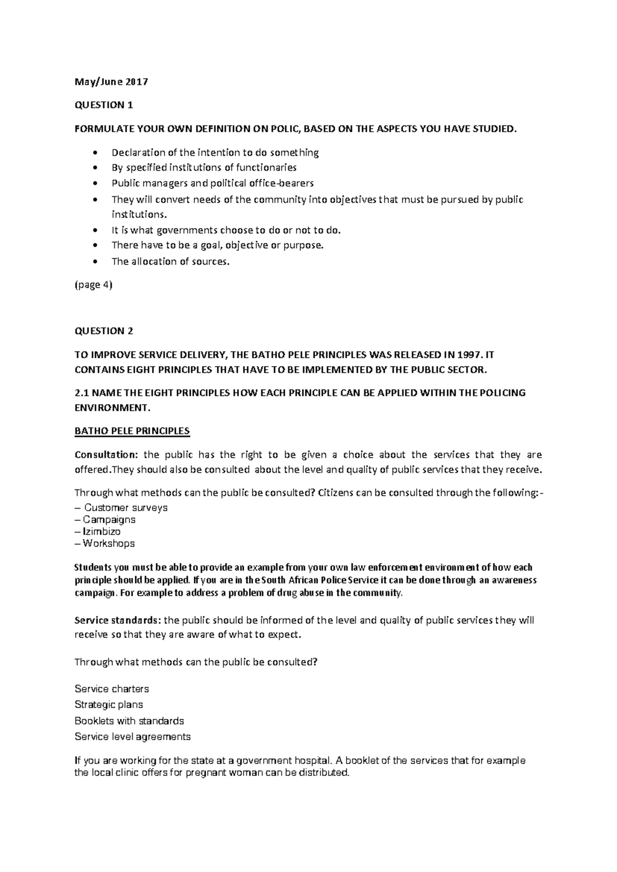 POL1501/1: Analysis of National Crime Prevention Strategy & Batho Pele ...