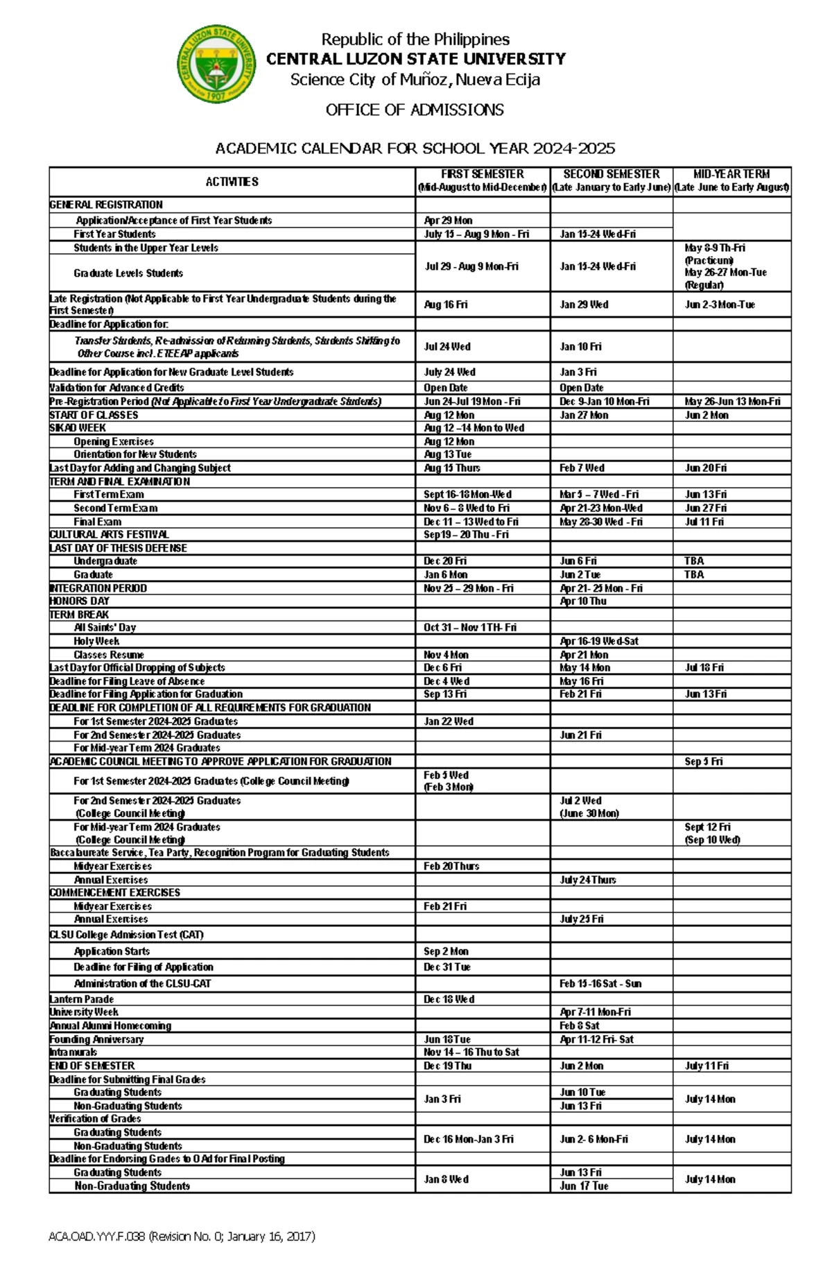 Approved Academic Calendar for SY 2025-26 (CLSU) - Studocu