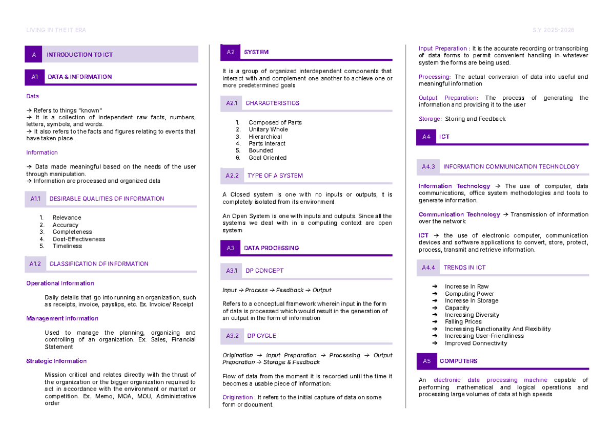LITE-MT - Midterm Lecture Notes on ICT and Data Systems - Studocu
