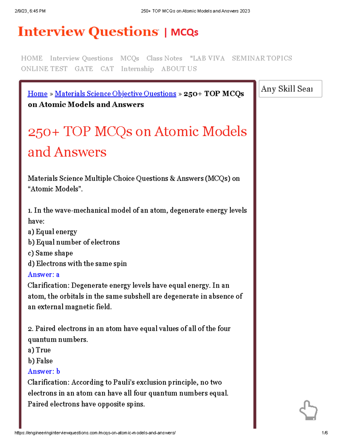 250+ TOP MCQs on Atomic Models & Their Answers for Materials Science ...
