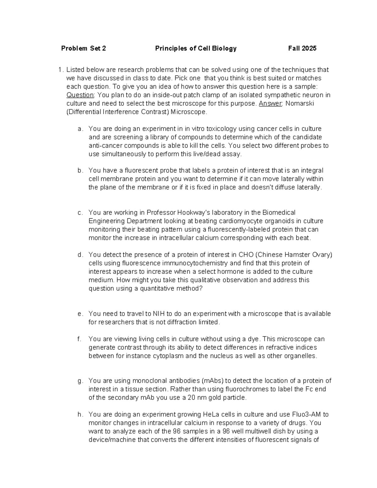 Problem Set 2: Principles of Cell Biology - Fall 2025 Worksheets - Studocu