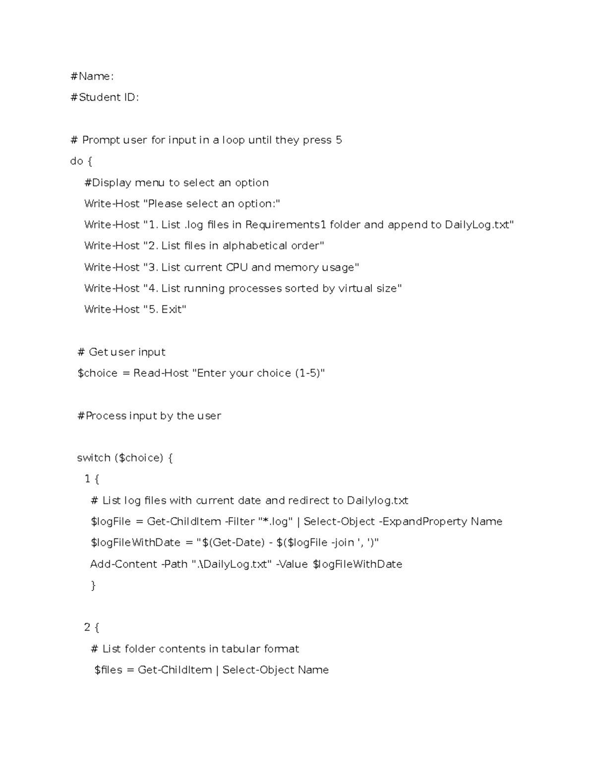 AUN1 Task 1: PowerShell Scripting for User Input and File Management - Studocu