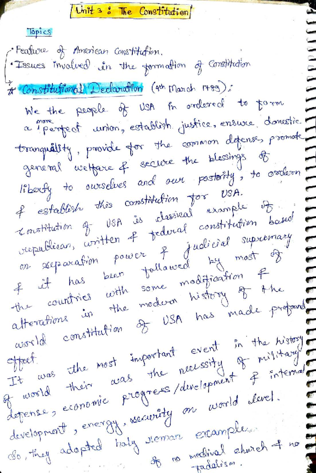 Unit 3: The Constitution - Key Features and Historical Context - Studocu
