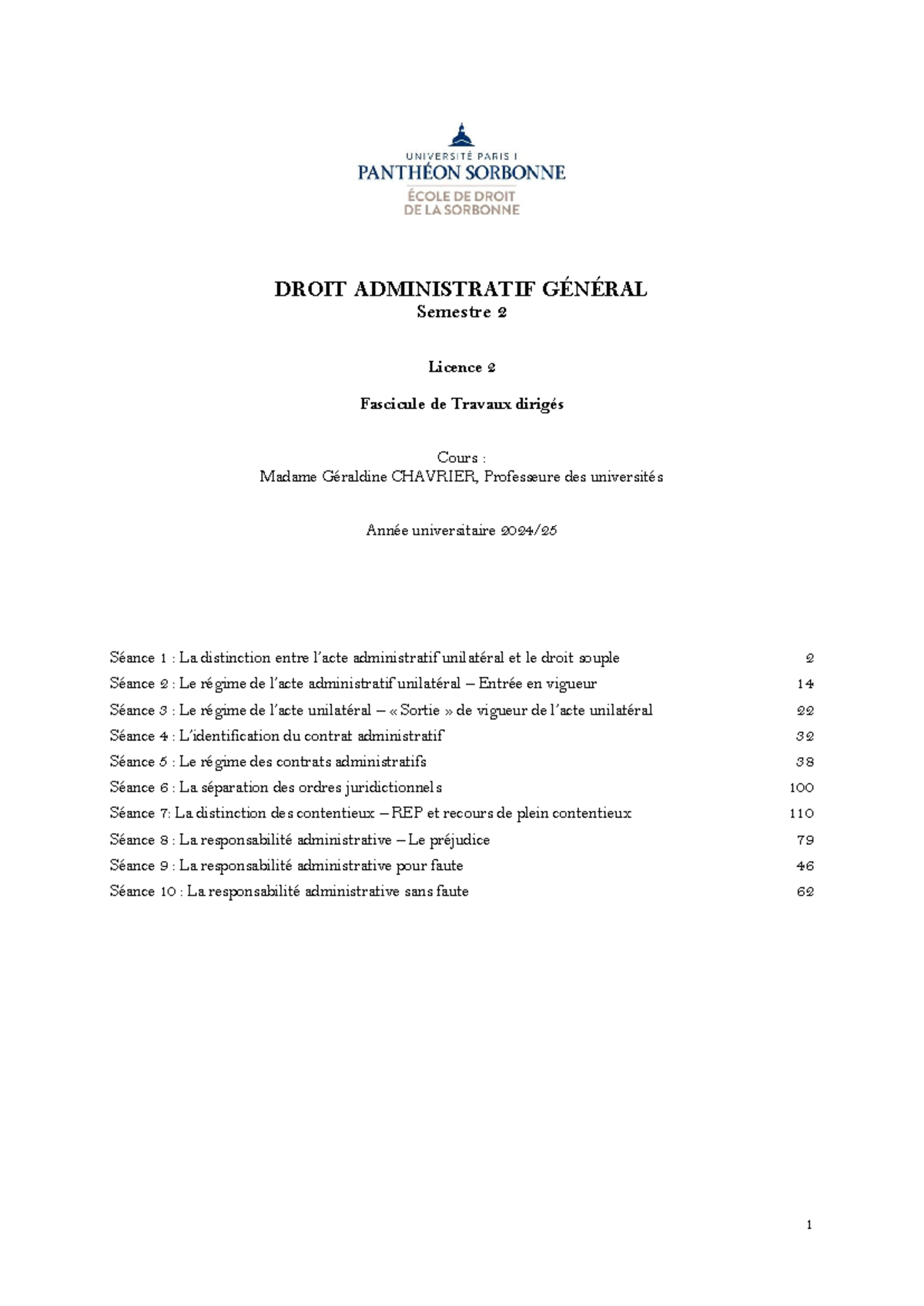 Fascicule TD DAG Sem. 2 (2025) - DROIT ADMINISTRATIF GÉNÉRAL Fascicule ...