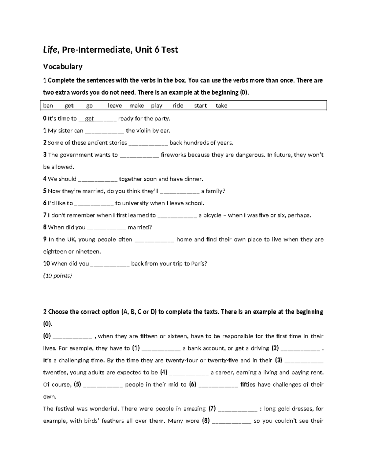 Unit 6 Test: Vocabulary and Grammar Exercises - Studocu