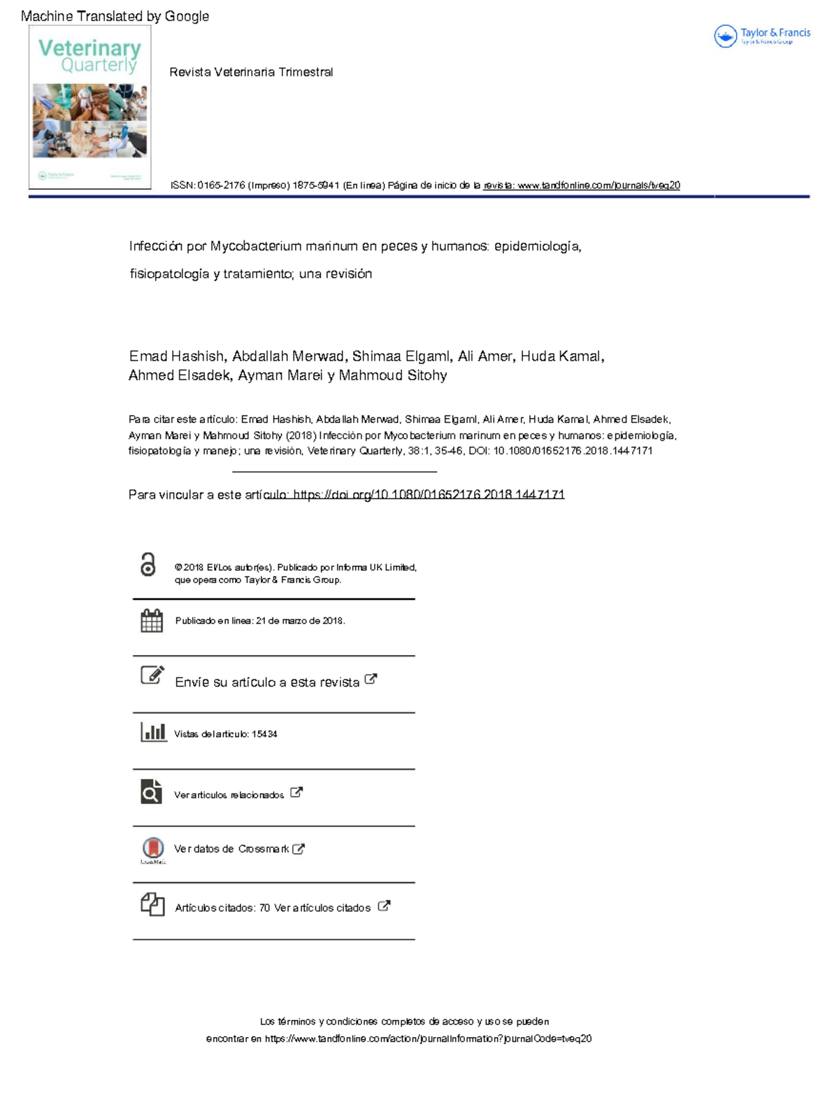 Infección por Mycobacterium marinum en peces y humanos: epidemiología y ...