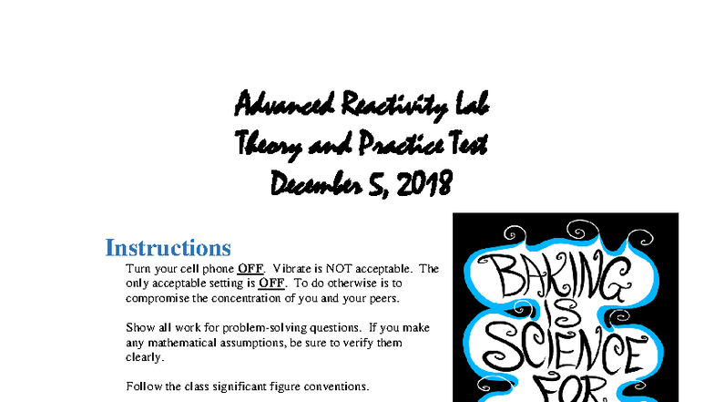 Chem 203L F18 Advanced Reactivity Lab Theory & Practice Test - Studocu