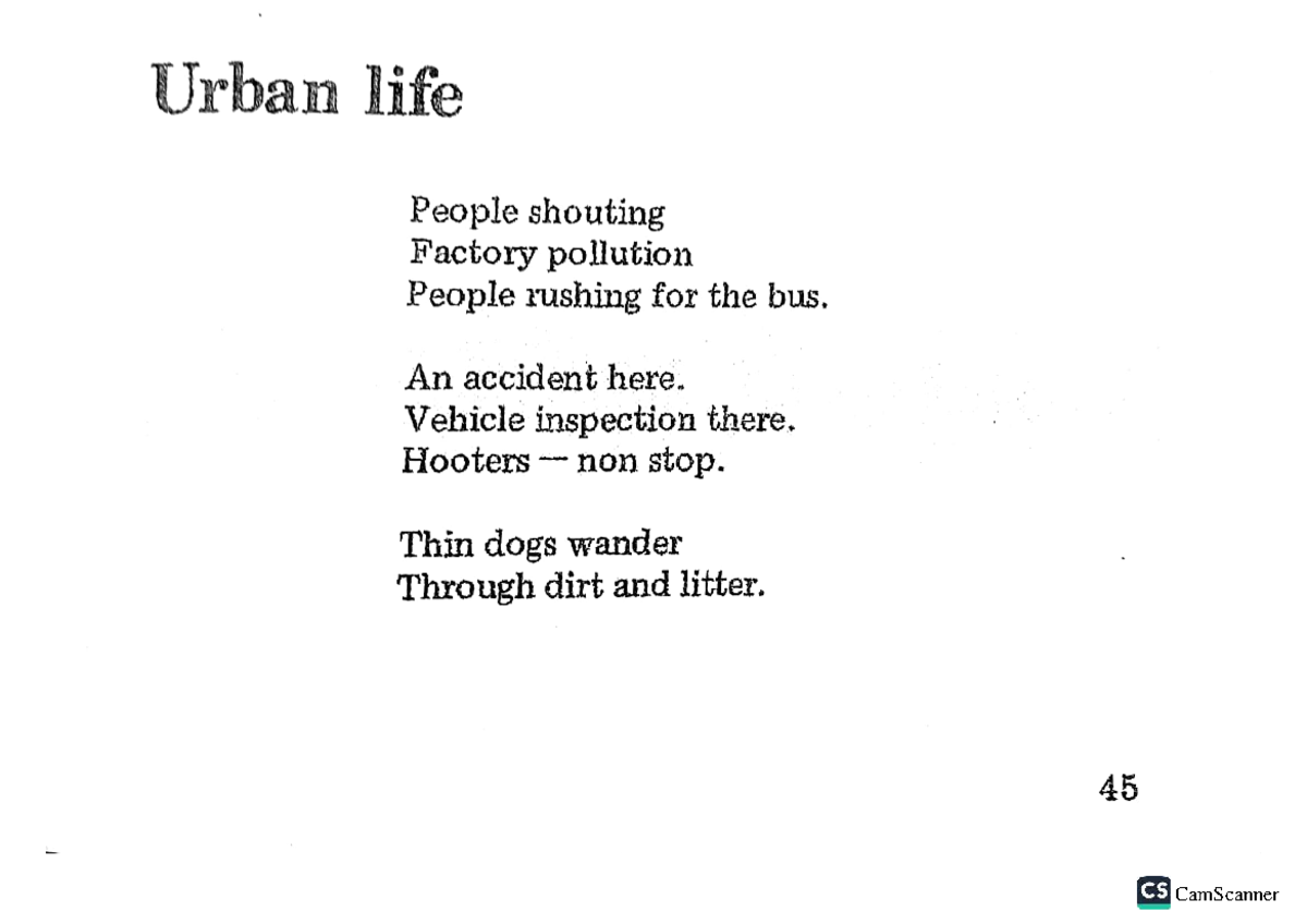 Urban Life: English Literature Notes (45 CS) - Studocu