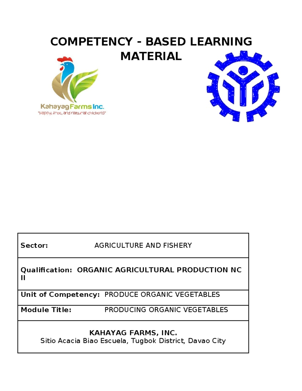 CBLM Module: Produce Organic Vegetables - Organic Agriculture NC II ...