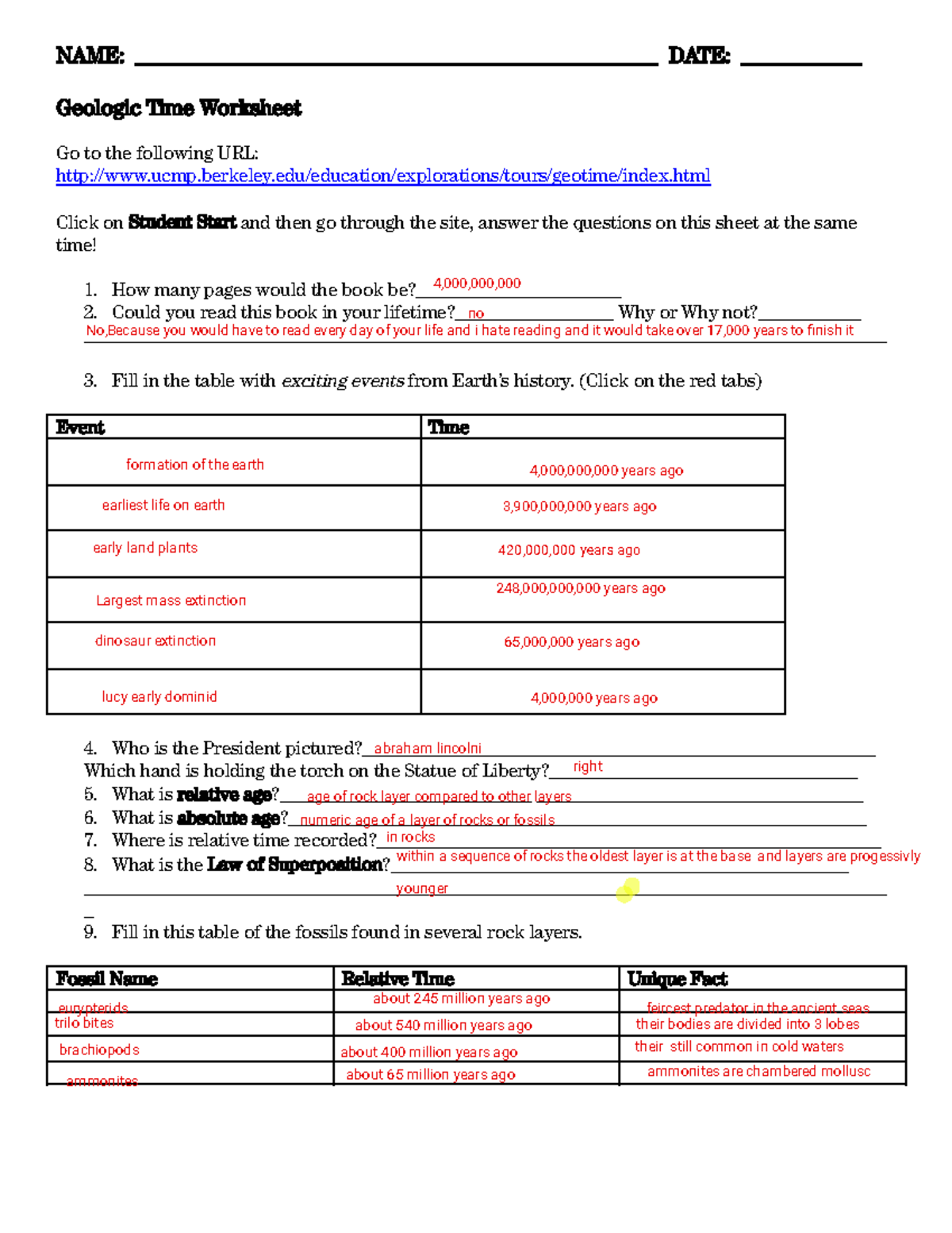 Geologic Time Worksheet - Kami Export by Christopher Gibson - Studocu
