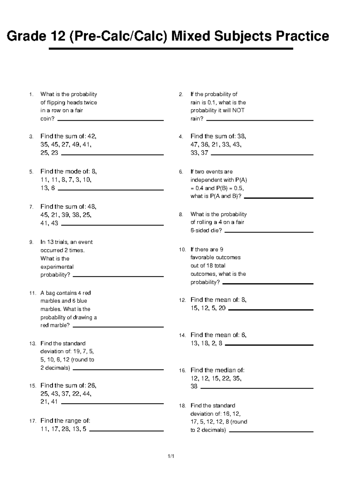 Grade 12 Math (Calc) Mixed Subjects Practice 3 - Studocu