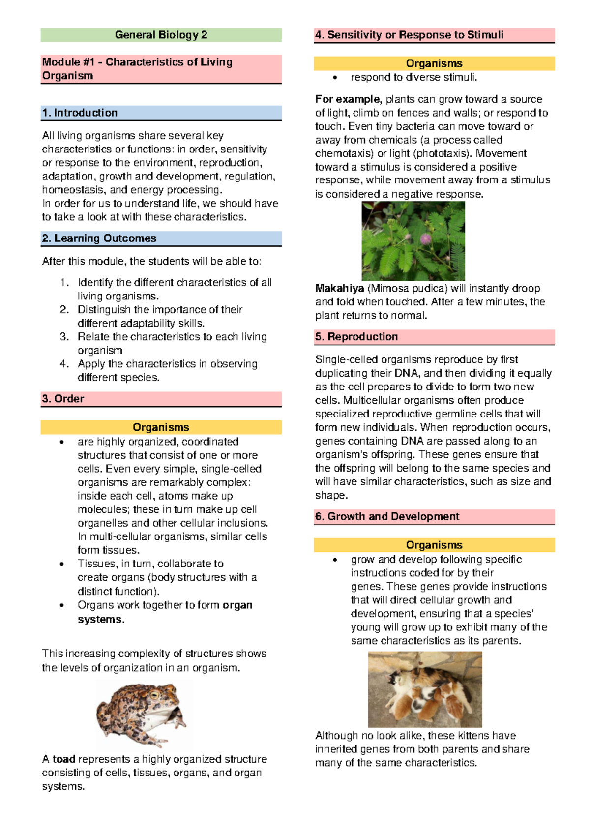 General Biology 2: Characteristics of Living Organisms & Plant Function ...