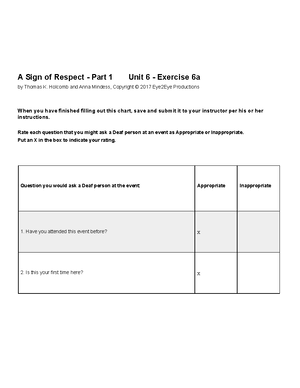 A Sign of Respect 7c - Assignment - A Sign of Respect - Part 1 Unit 7 ...