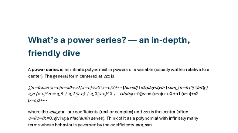 Power Series Notes - Understanding Convergence and Operations - Studocu