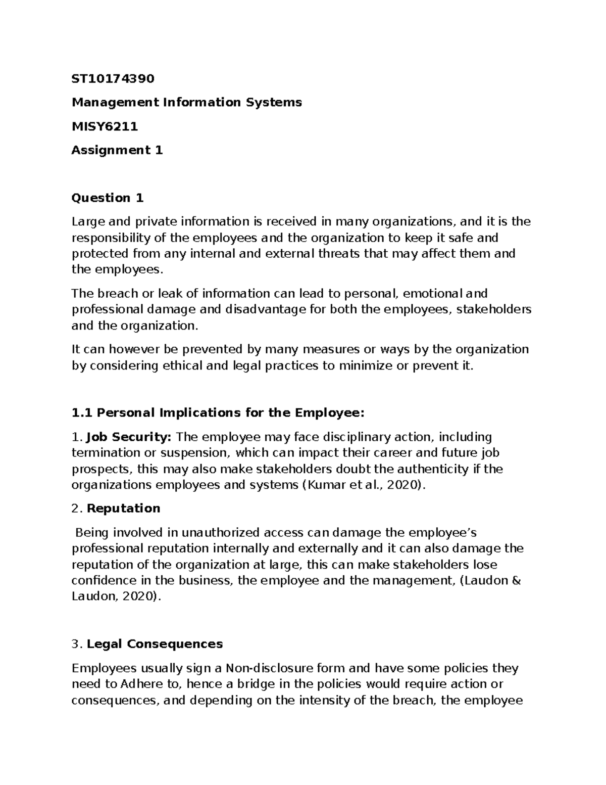ST10174390 MISY6211 Assignment 1: Information Security and Management - Studocu