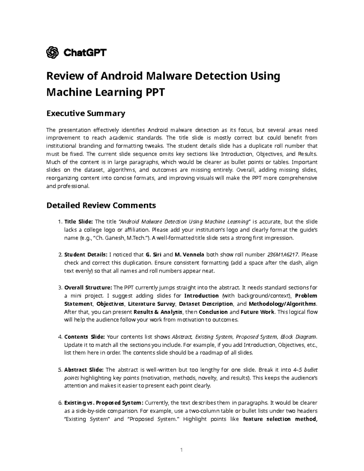 Review of Android Malware Detection Using ML - PPT Improvements - Studocu
