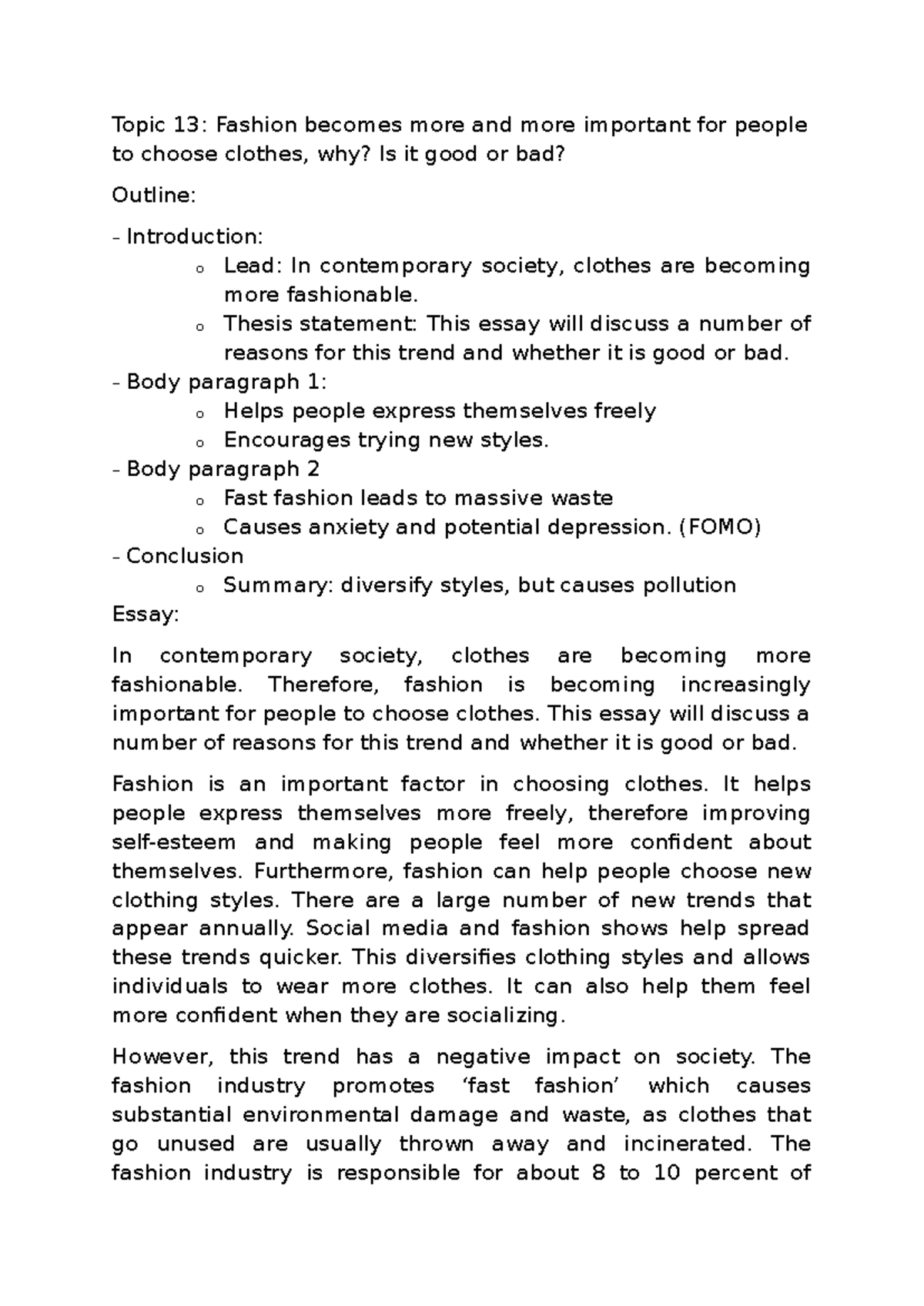 Topic 13: The Impact of Fashion on Clothing Choices - Good or Bad ...