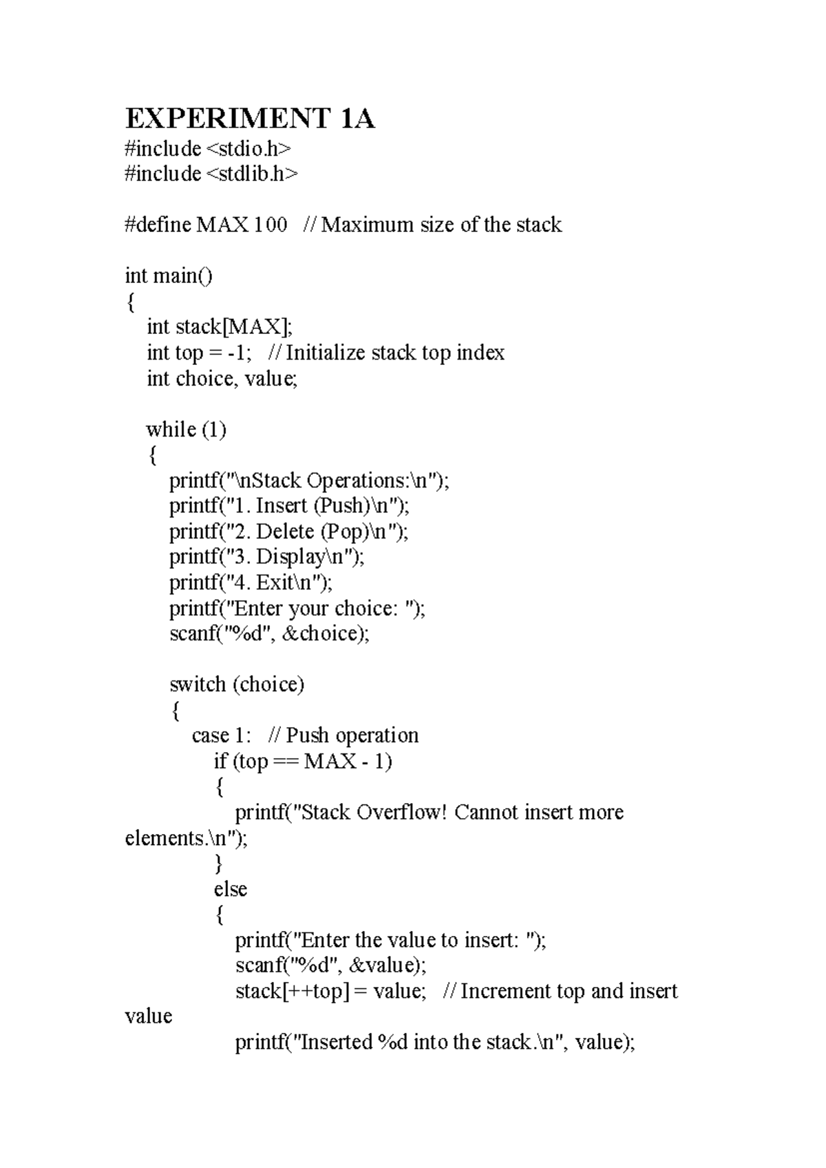 DSA EXP: Stack and Queue Operations with Code Examples - Studocu