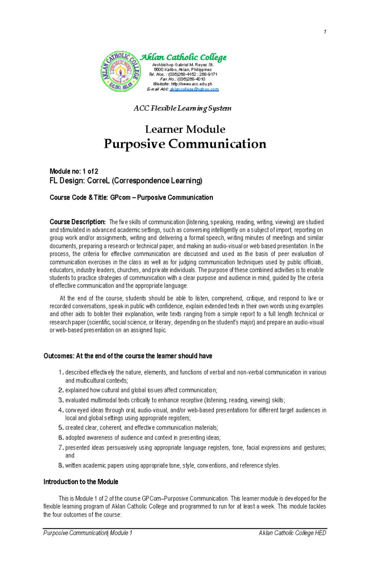 Gpcom Module 1 - Aklan Catholic College Archbishop Gabriel M. Reyes St. 5600 Kalibo, Aklan ...