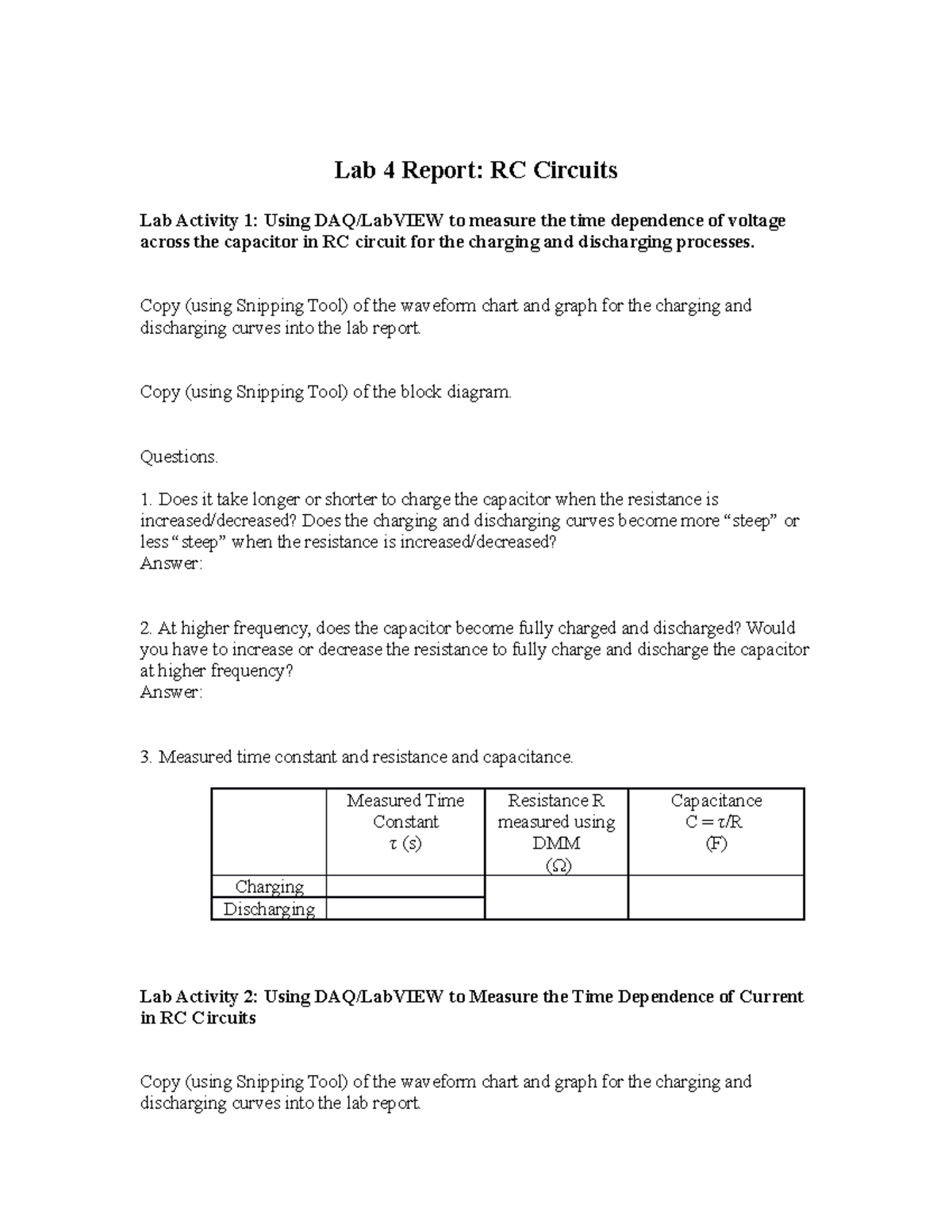 Lab Report 4 RC Circuits - Lab 4 Report: RC Circuits Lab Activity 1 ...
