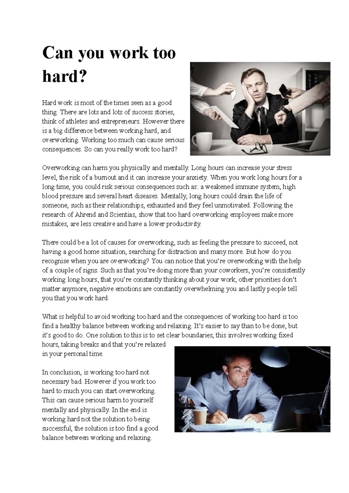 Essay Practice Assignment - HAVO 4: The Dangers of Overworking ...