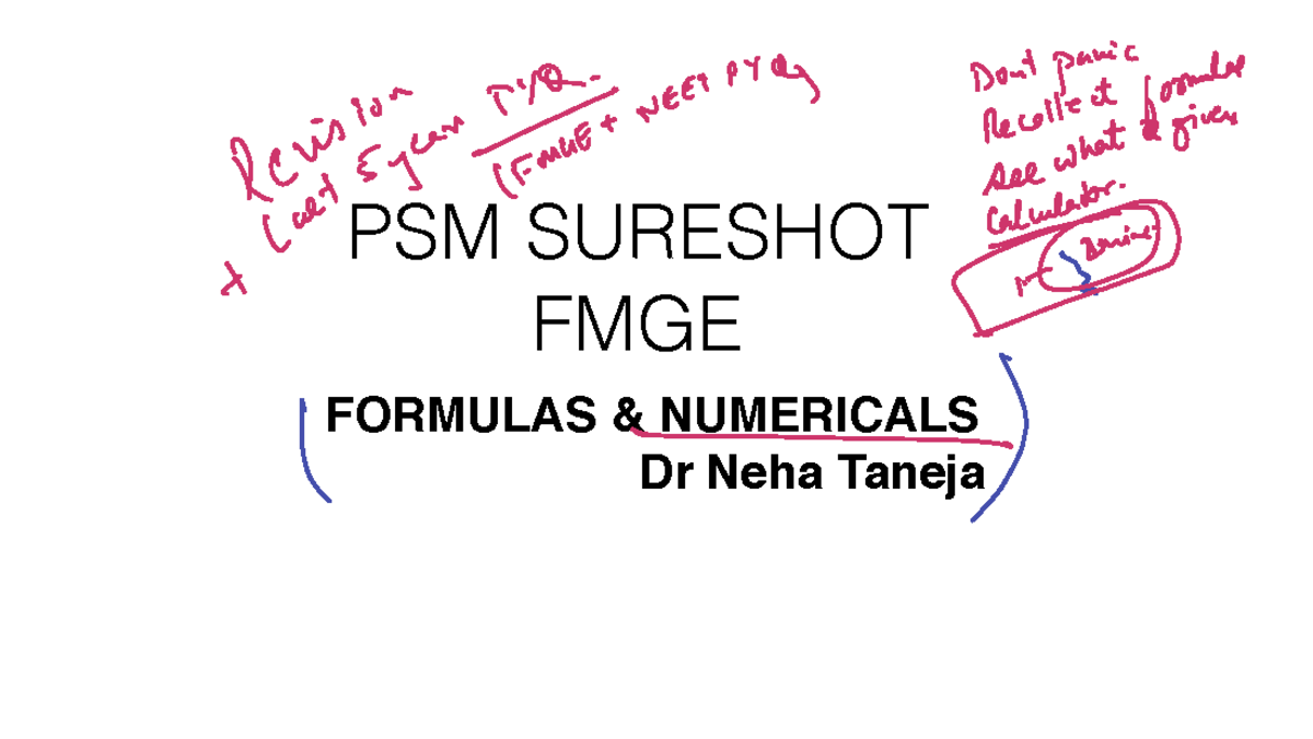 PSM SURESHOT FMGE Numericals & Formulas for Exam Prep - Studocu