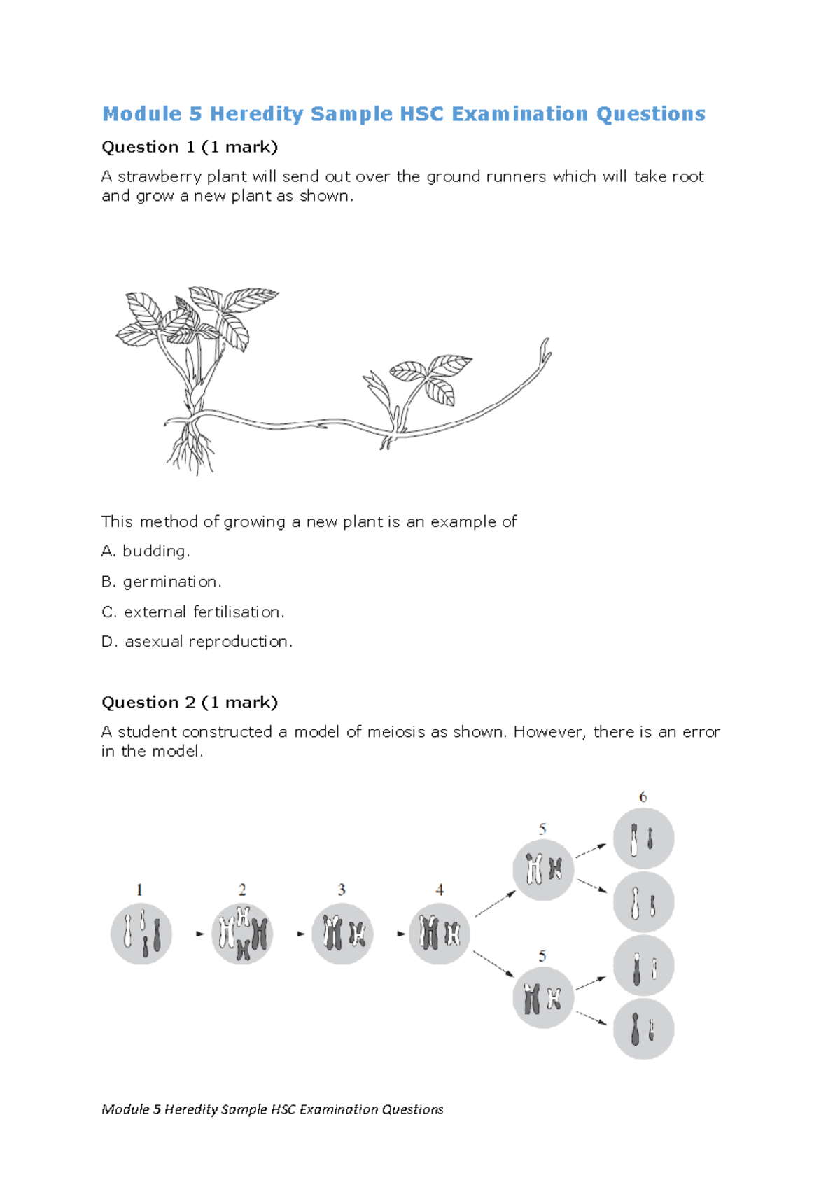 Module 5 HSC Sample Exam Questions on Heredity and Genetics - Studocu