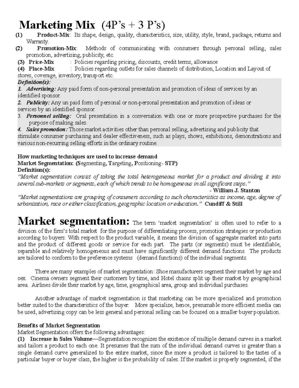 3.4 Mktg segmentation - Marketing Mix (4P’s + 3 P’s) (1) Product-Mix ...