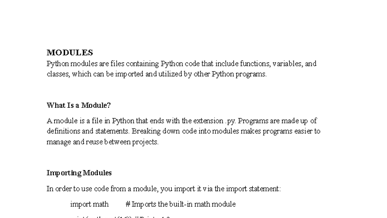 Python Modules Overview and Usage - SSD - Studocu