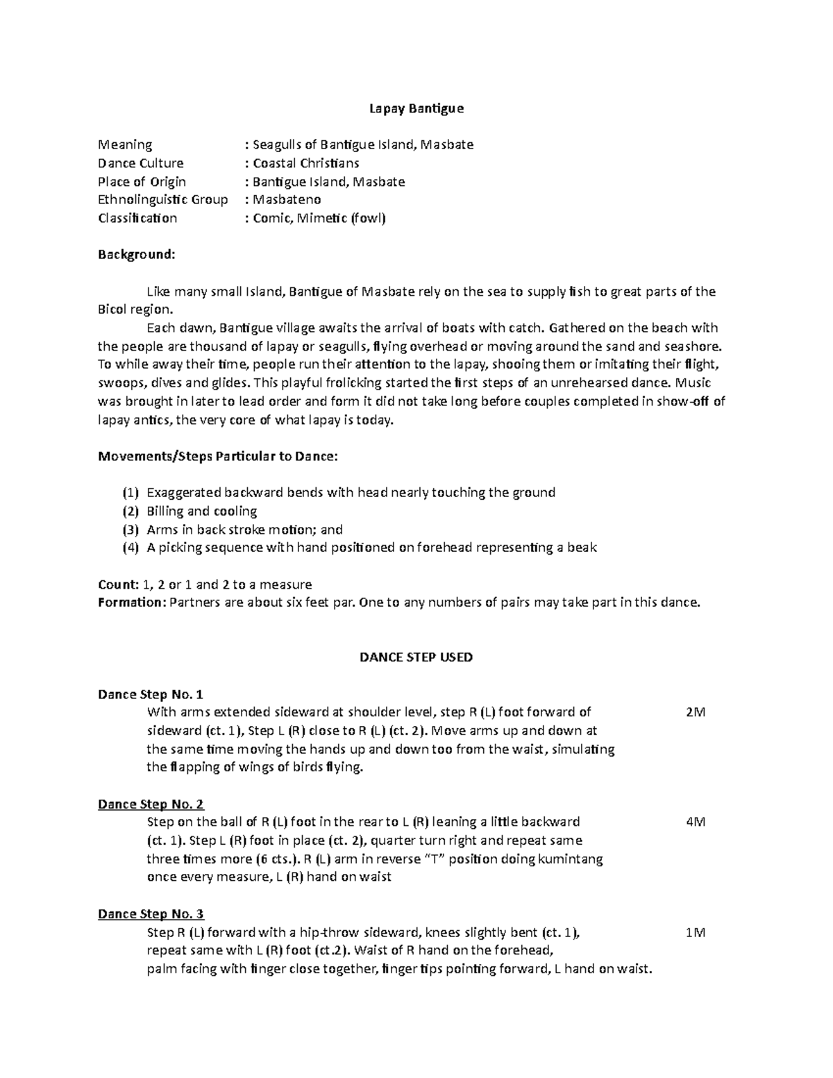 Lapay Bantigue Dance: Steps and Culture of Masbate Island - Studocu