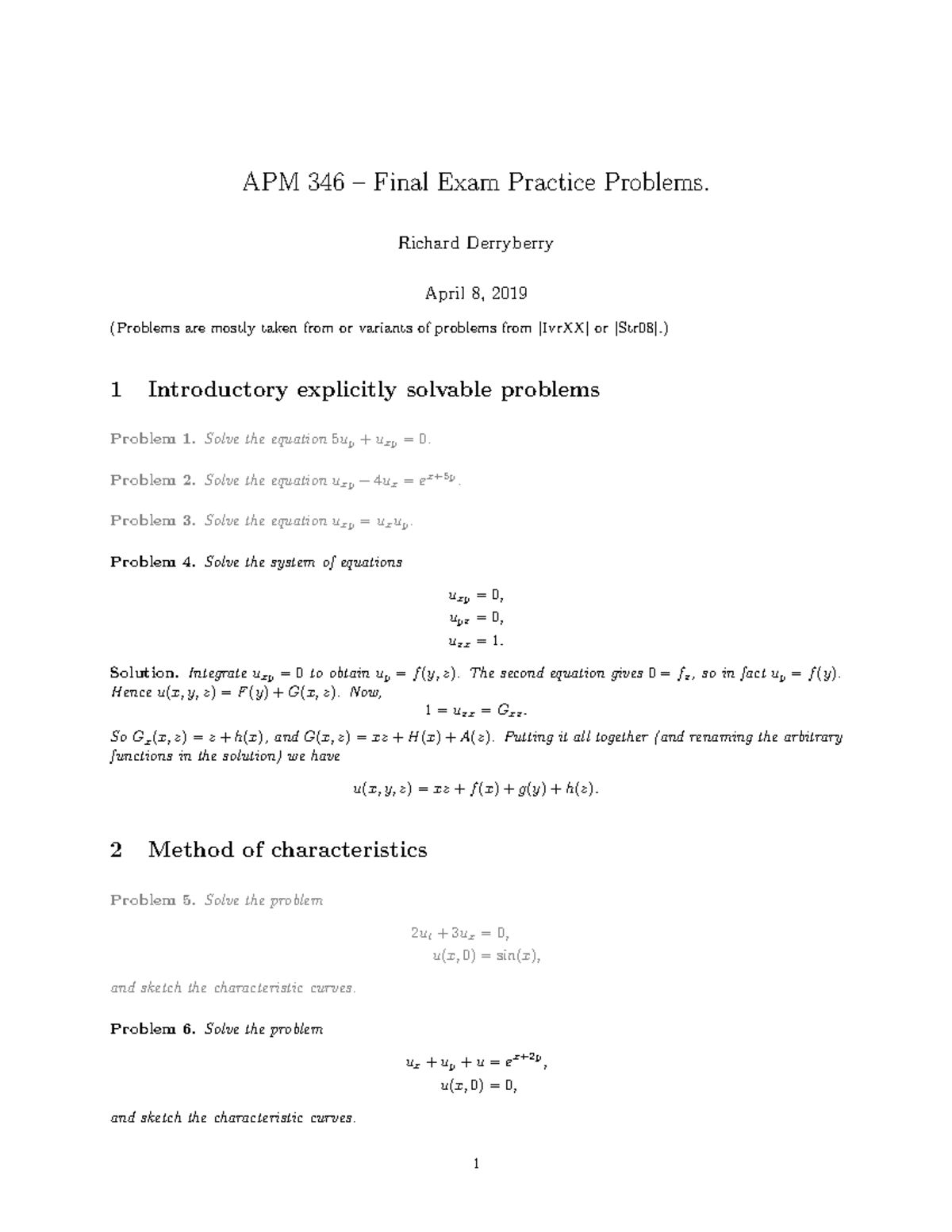 APM346 Final Exam Practice Problems - Selected Solutions - Studocu