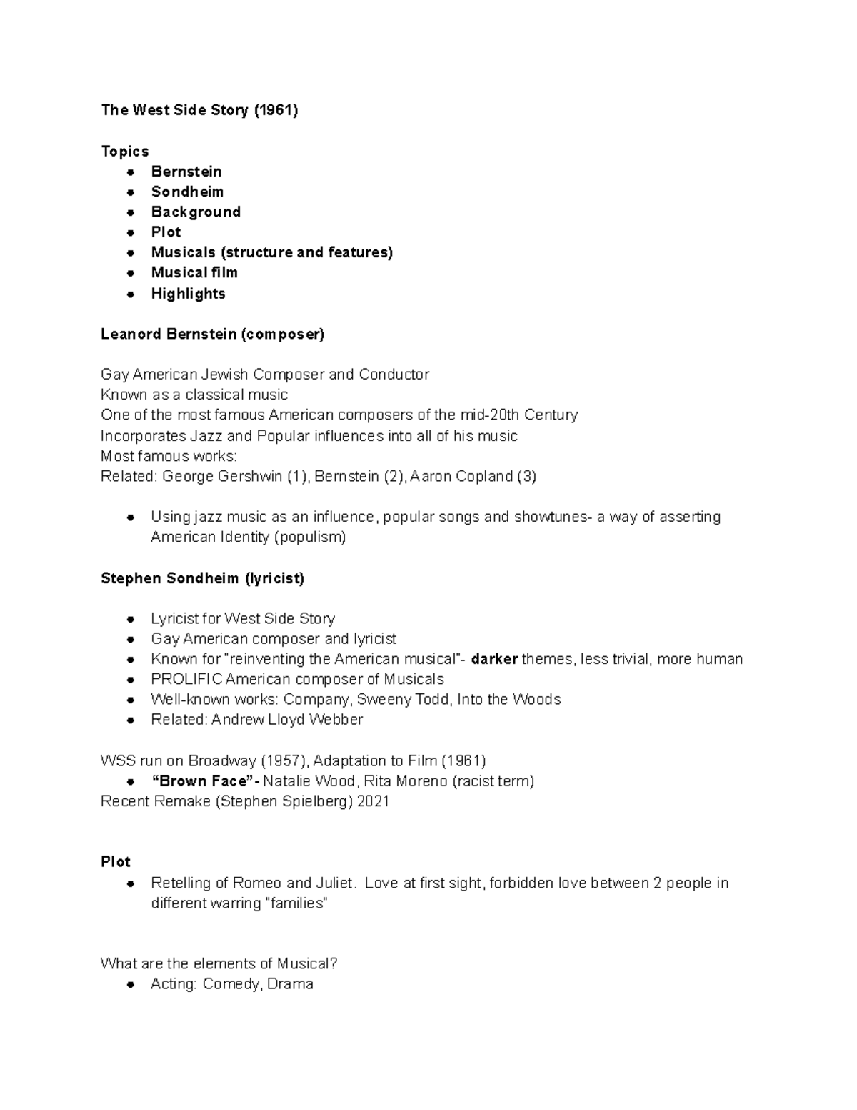 The West Side Story (WSS) - Comprehensive Unit Study Guide - Studocu
