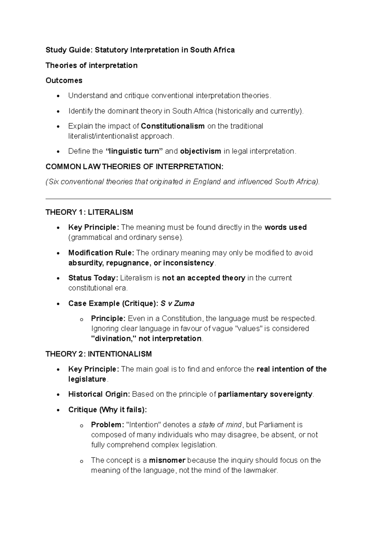 Theories of Interpretation: A Study Guide for Law 101 - Studocu