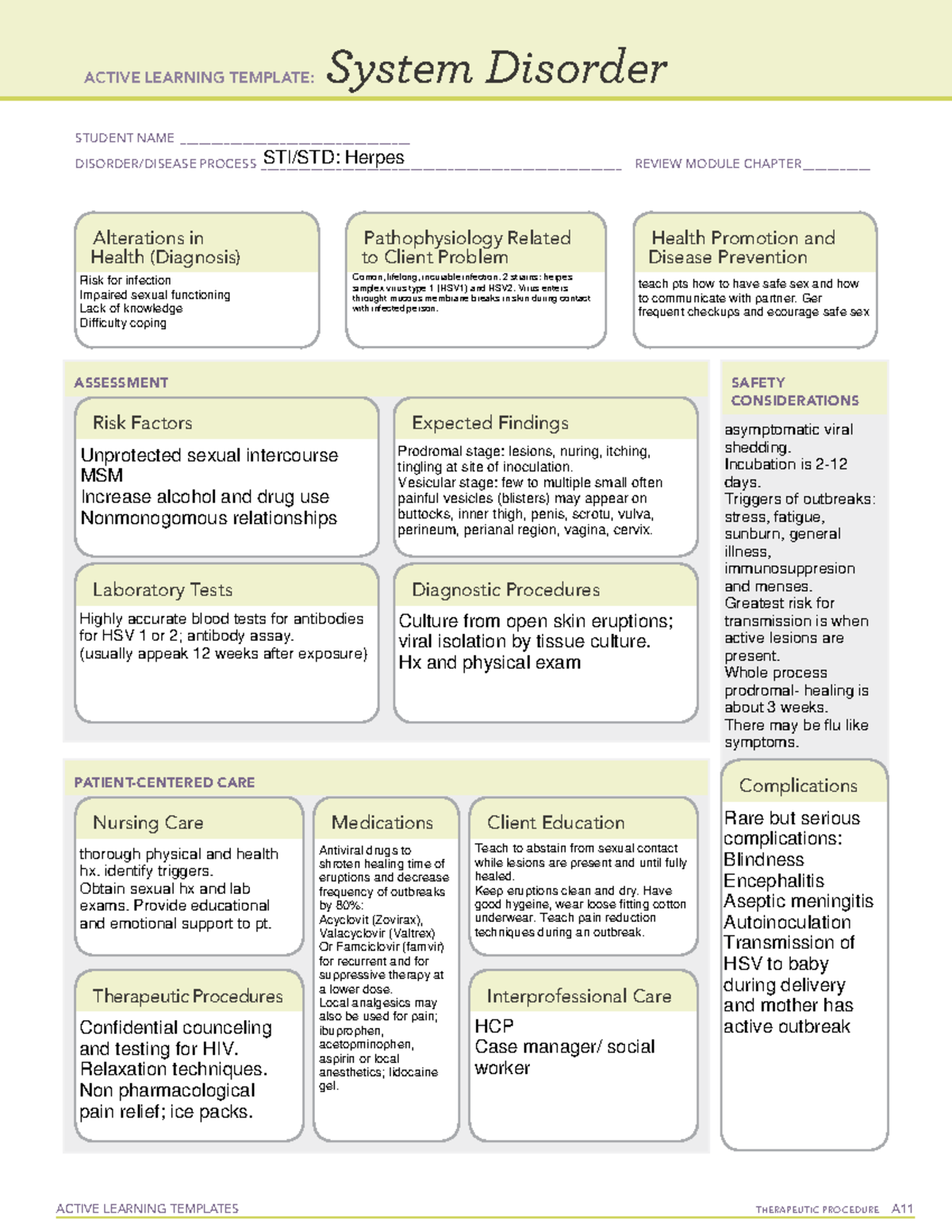 Active Learning Template: Therapeutic Procedures for Herpes (System ...