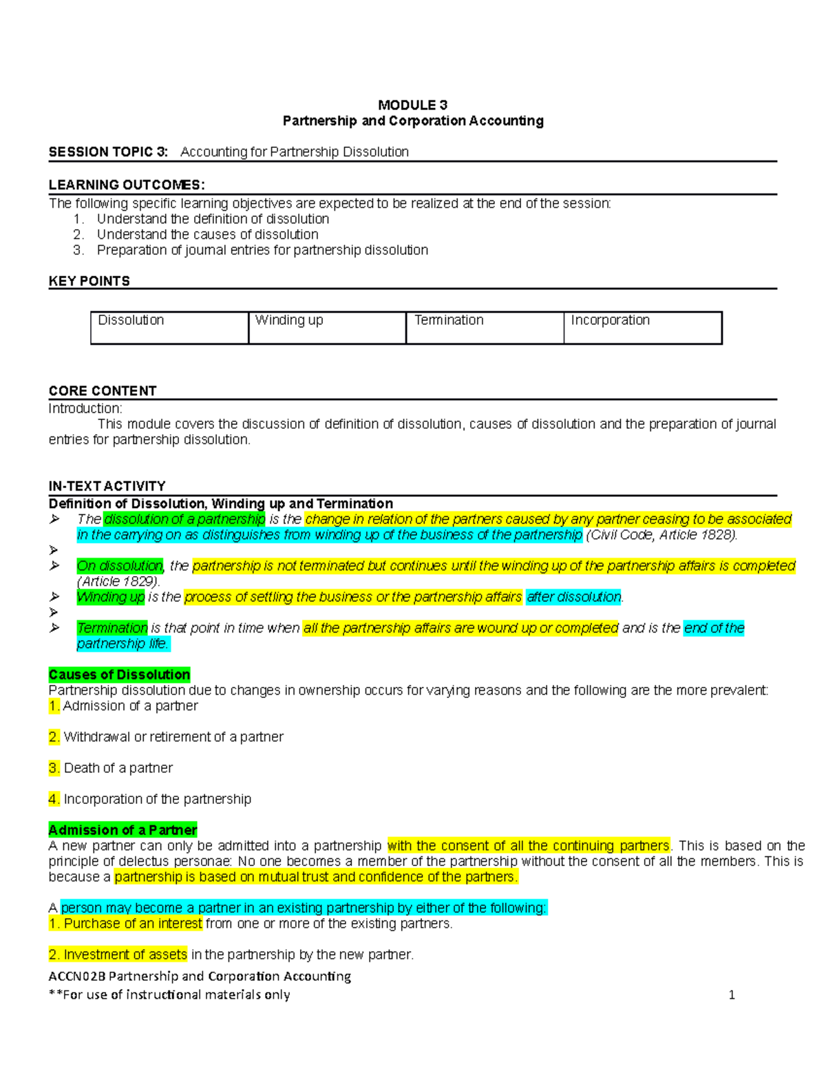 Accounting for Partnership Dissolution - Partnership and Corporation ...