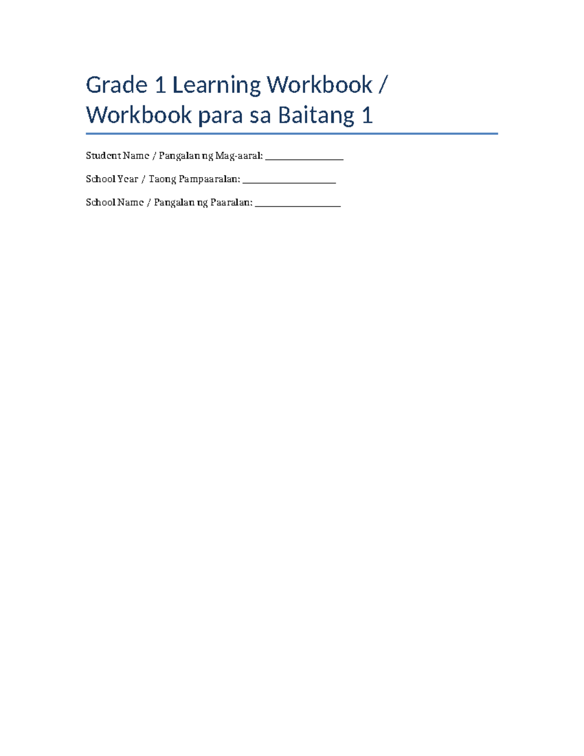Grade 1 Bilingual Workbook: Full Year Learning Guide - Studocu