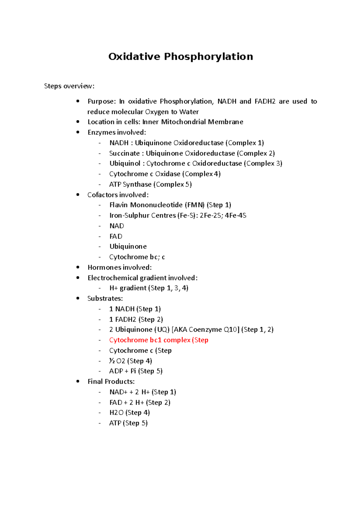 OXidative Phosphorylation step overview - 5LMS0147 - Herts - Studocu