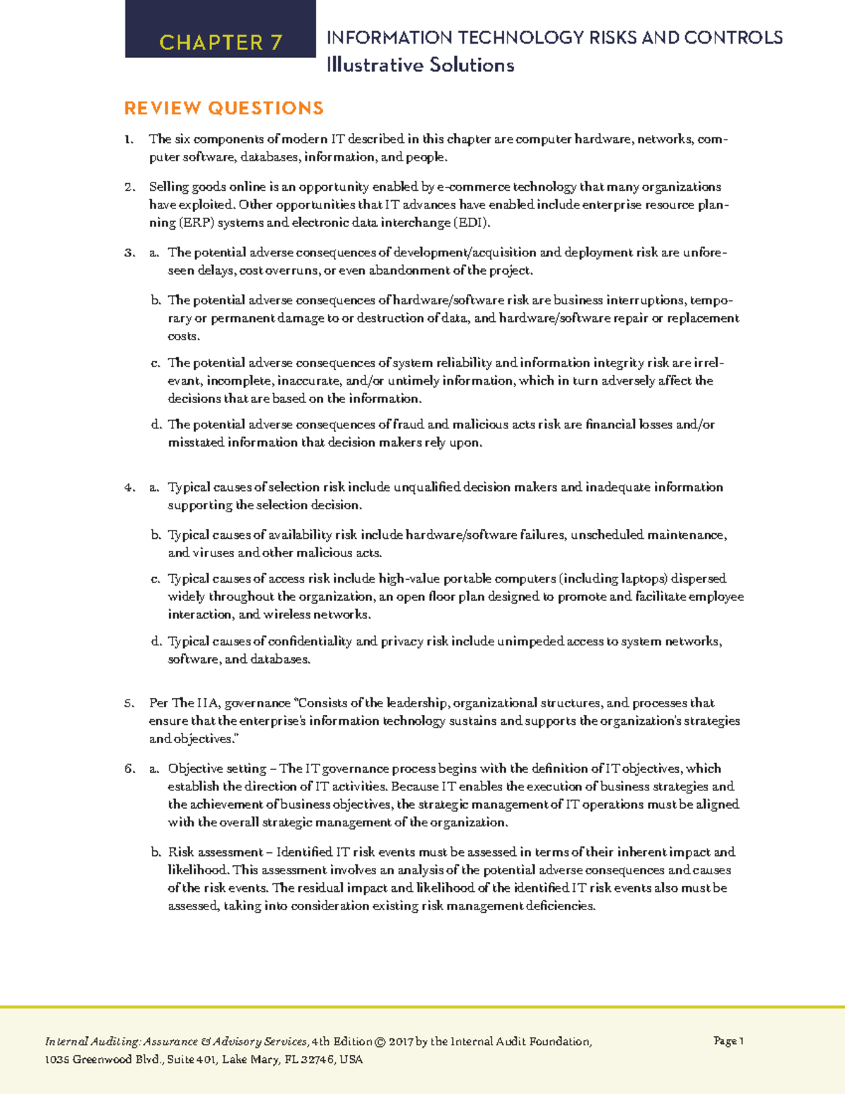 CHAPTER 7 IT RISKS & CONTROLS: Illustrative Solutions & Review Questions - Studocu