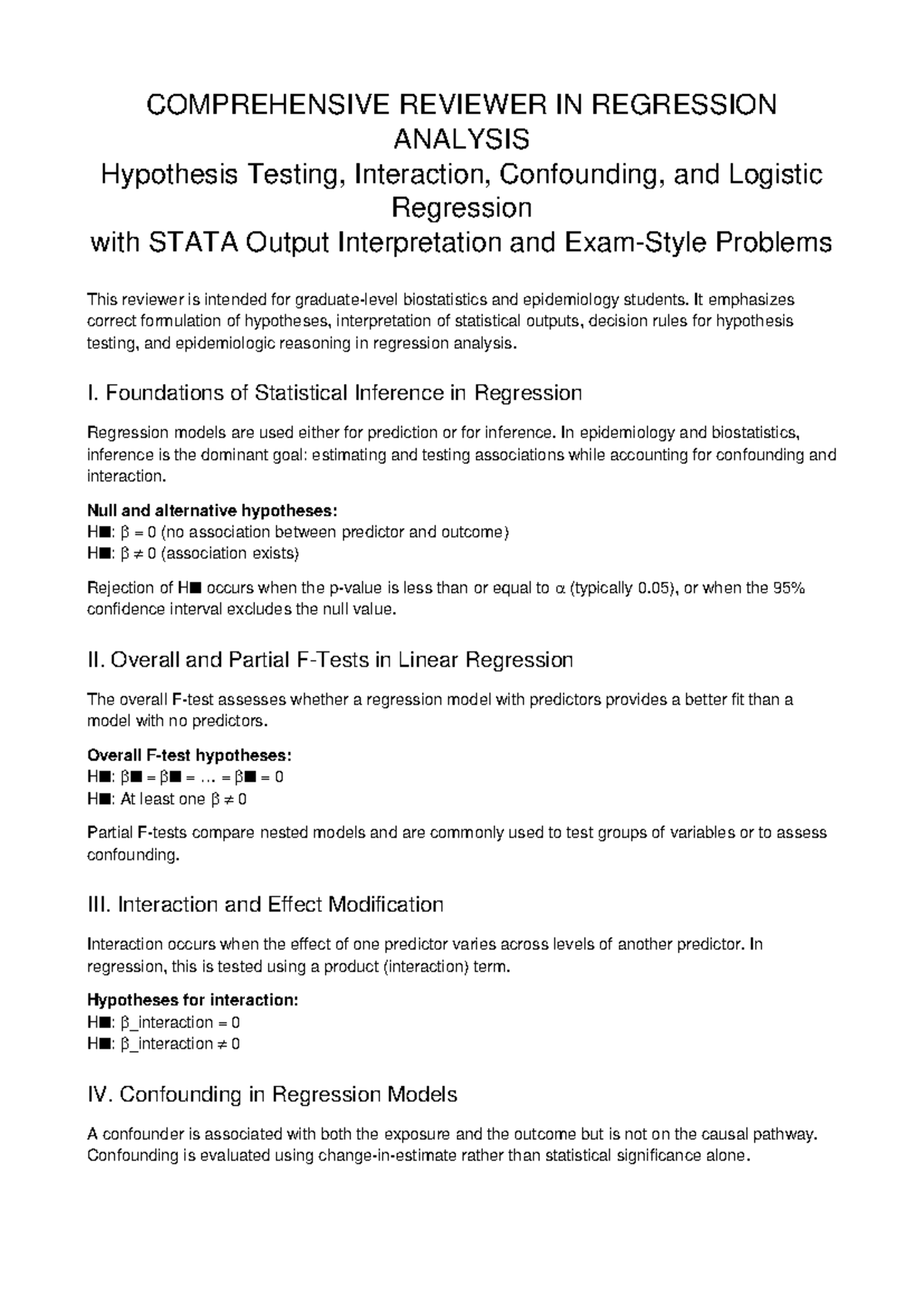 Comprehensive Reviewer in Regression Analysis for Biostatistics ...