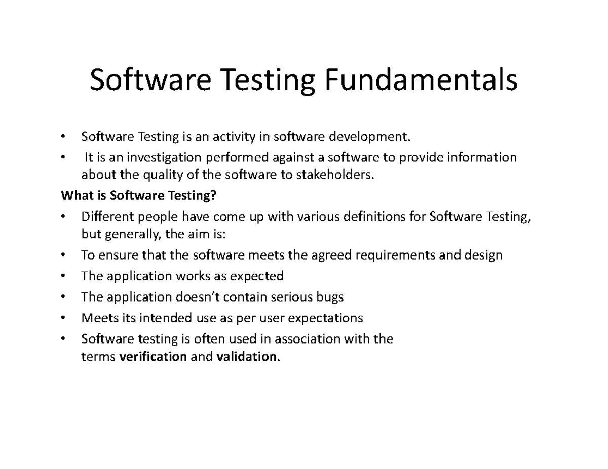 Software Testing Fundamentals (CS101) - Key Concepts and Techniques ...