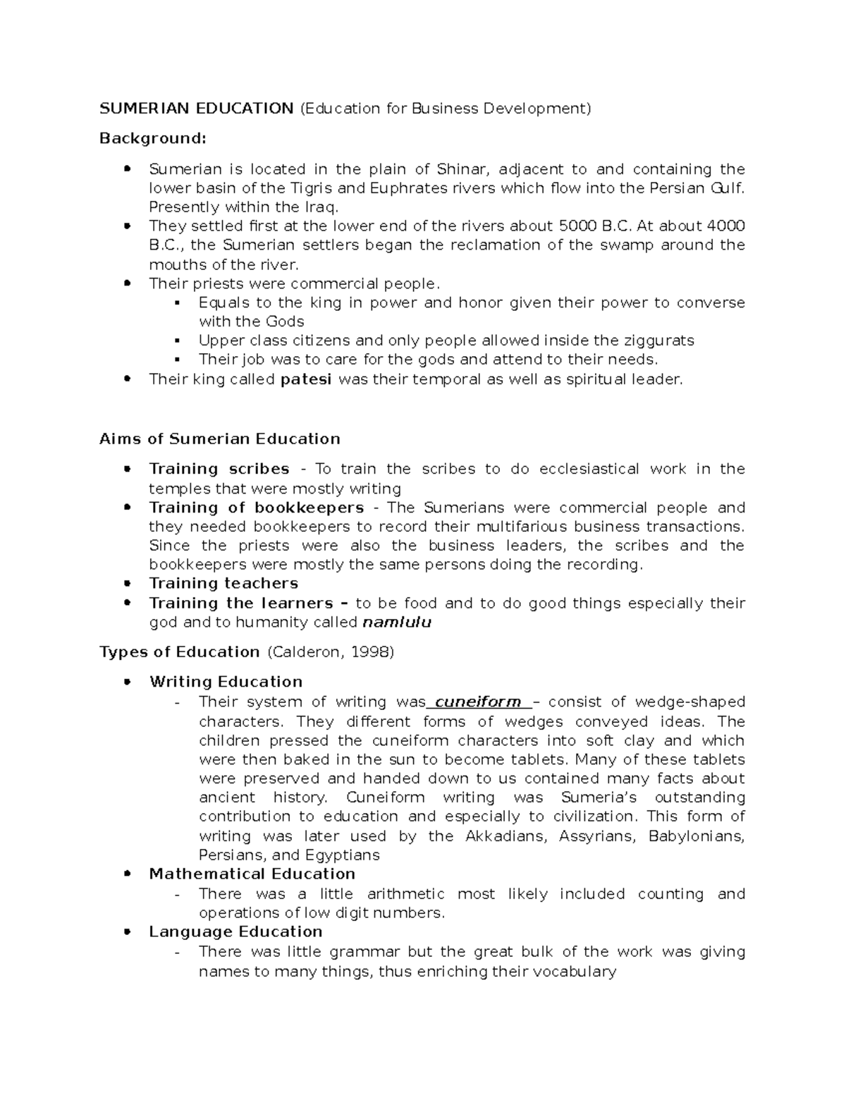 Sumerian, Early Egyptian, and jewish education - SUMERIAN EDUCATION ...