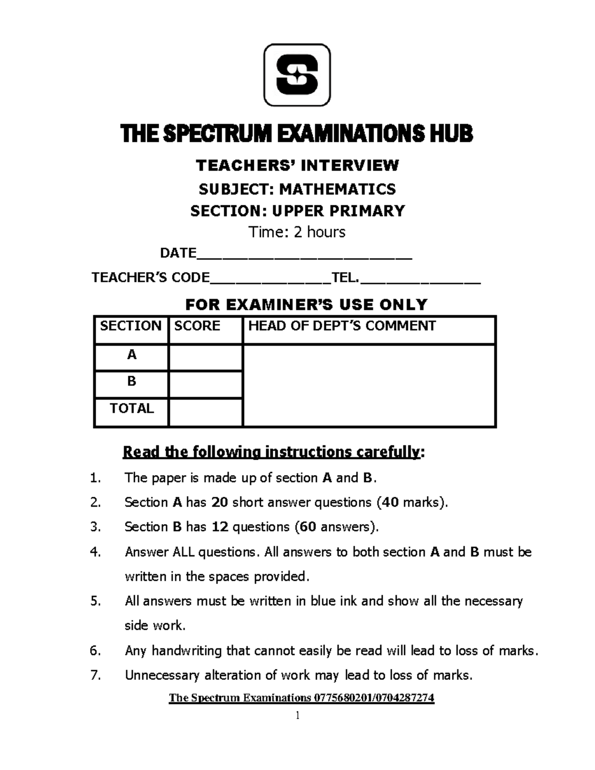 Mathematics Interview Paper for Upper Primary (UPM 2024) - Studocu