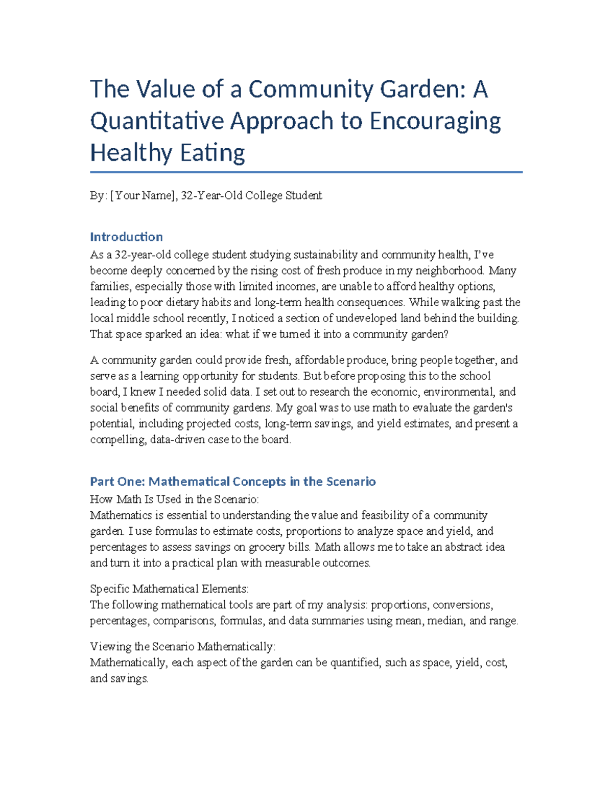 Community Garden Proposal: A Quantitative Study on Health Benefits ...