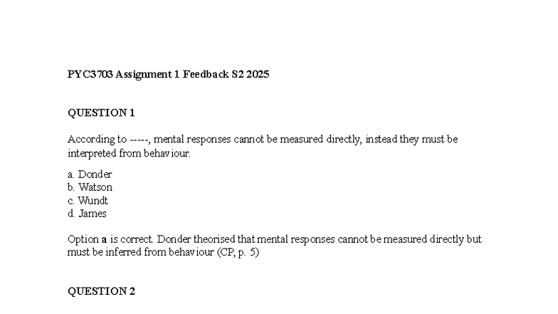 PYC3703 Assignment 1 Feedback: Key Concepts in Psychology - Studocu