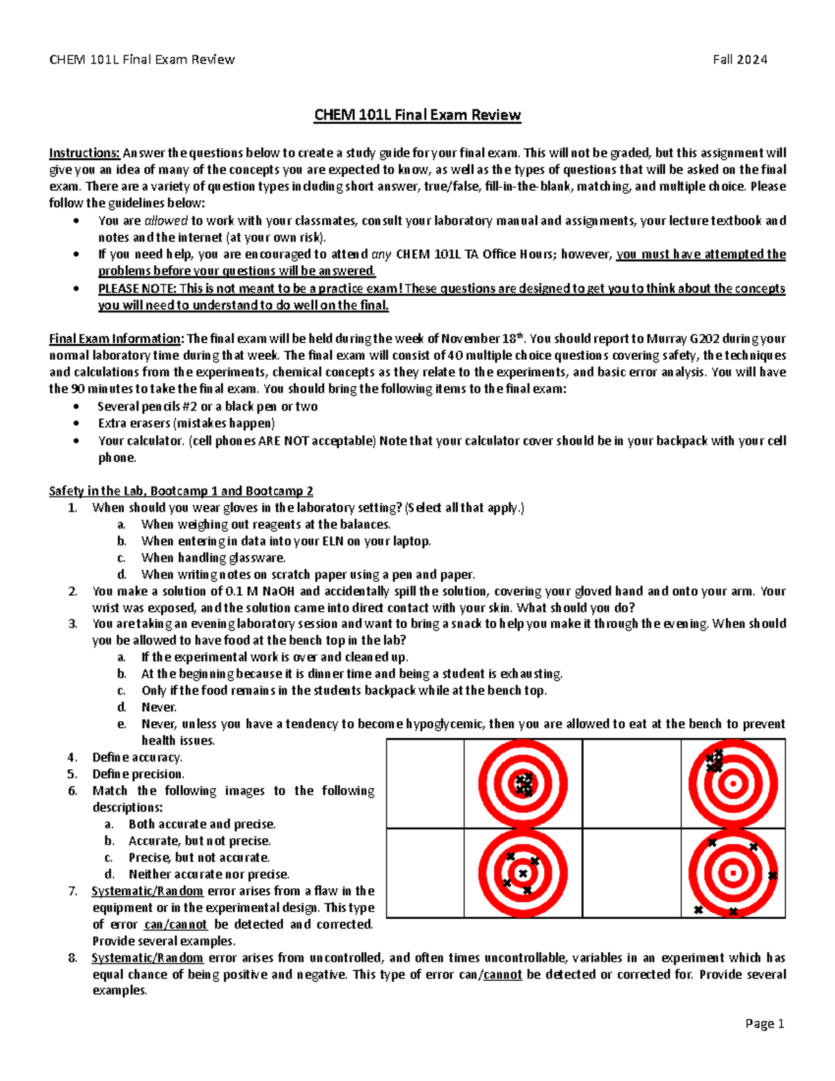 CHEM101L Final Exam Study Guide: Key Concepts and Questions - Studocu
