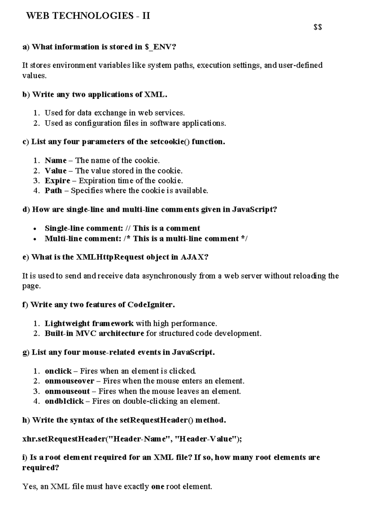 Web technologies II past year questions solved notes - Studocu