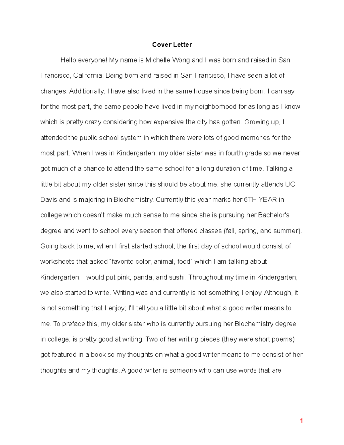 Portfolio - Kimani Lincoln - Cover Letter Hello everyone! My name is ...
