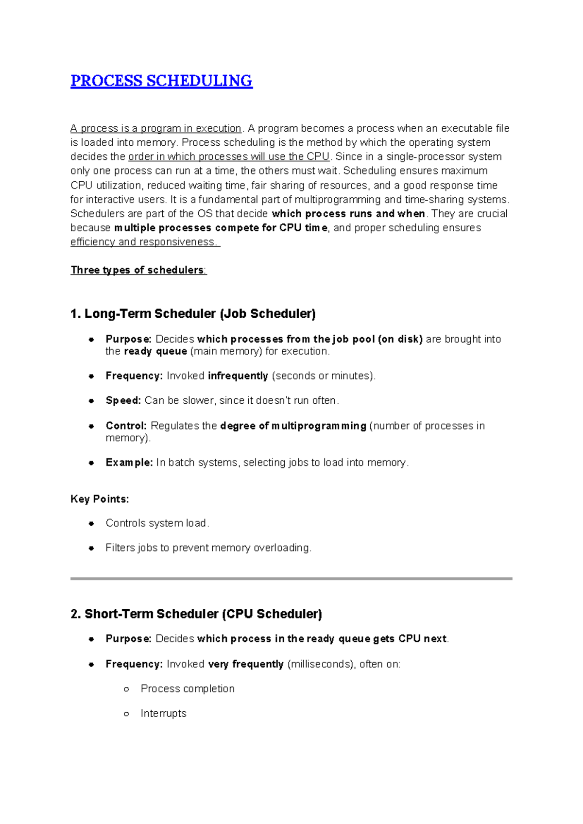 Operating Systems - Important Questions Unit 2: Process Scheduling & IPC - Studocu